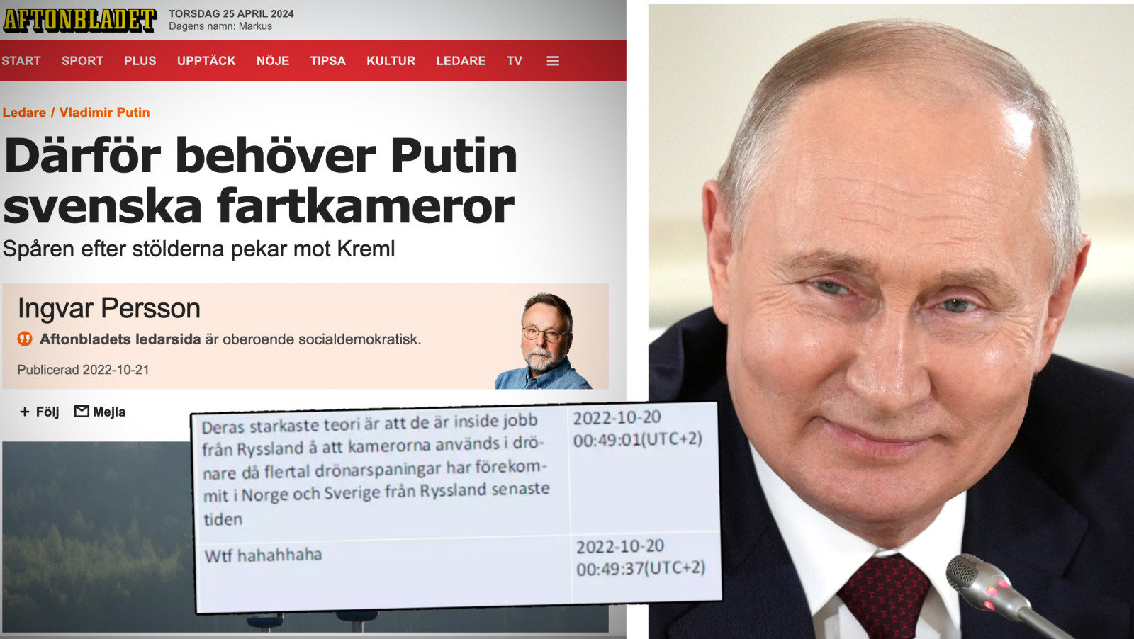 Putin påstods stjäla svenska fartkameror – nu kommer sanningen fram ... Putin påstods stjäla svenska fartkameror – nu kommer sanningen fram ...